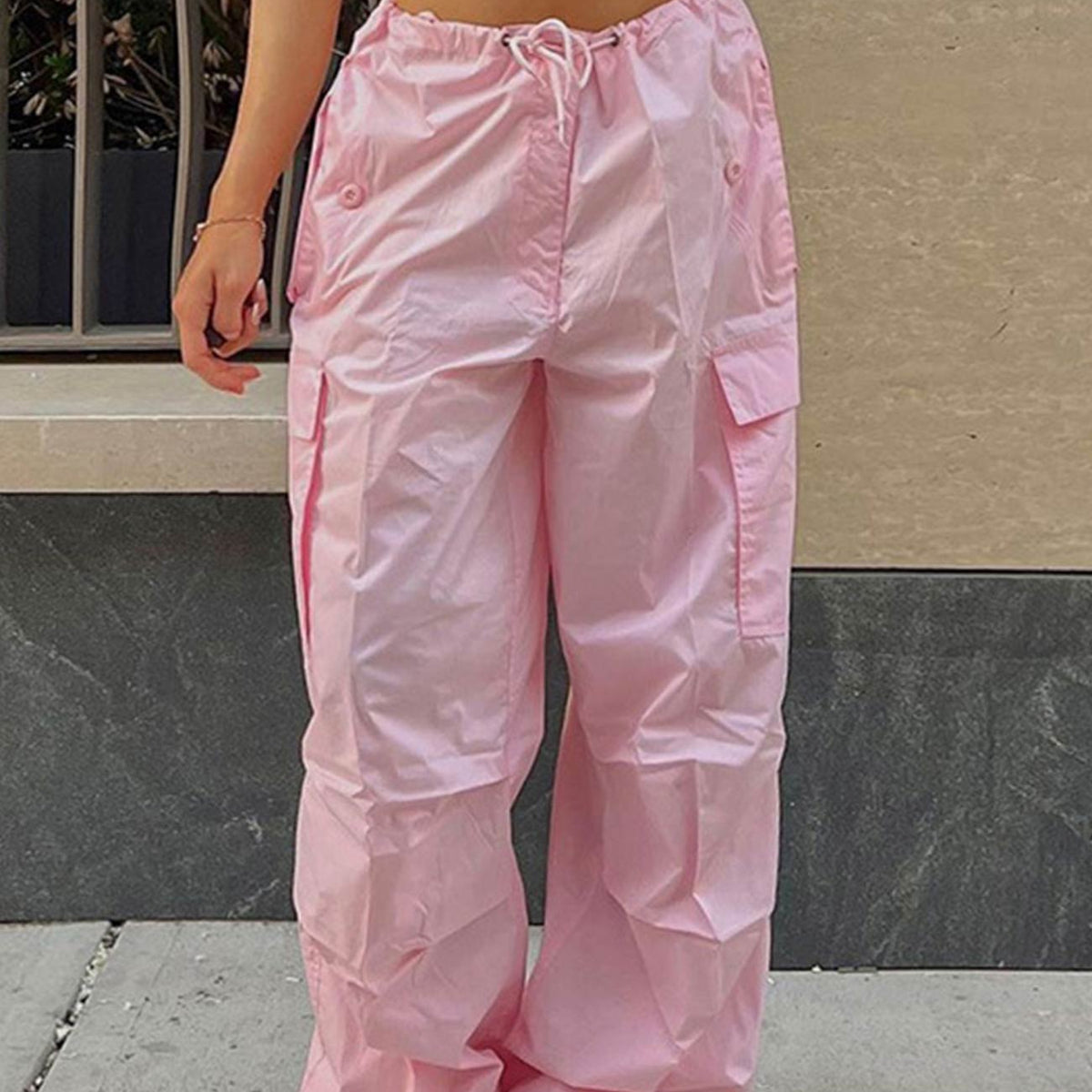 Solid Color High Waist Cargo Pants – AROLORA