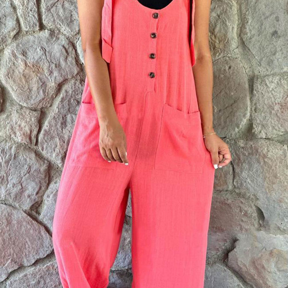 Button Straps Solid Jumpsuits – AROLORA