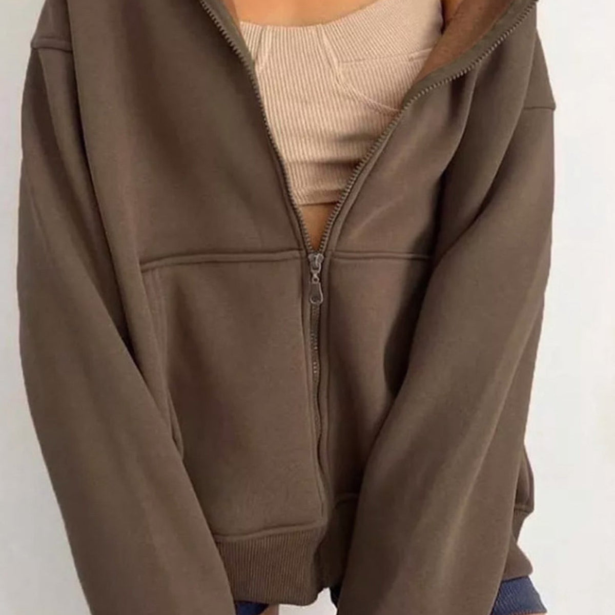 Oversized Solid Zip-up Hoodie – AROLORA