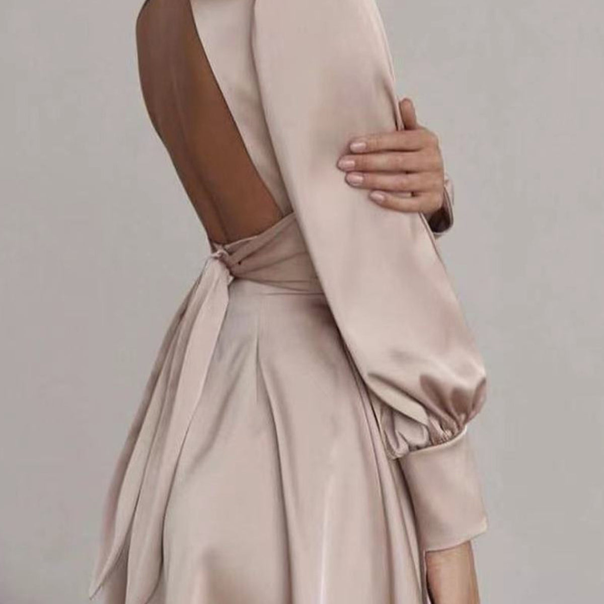 Satin Puff Sleeve Strappy Backless Dress – AROLORA
