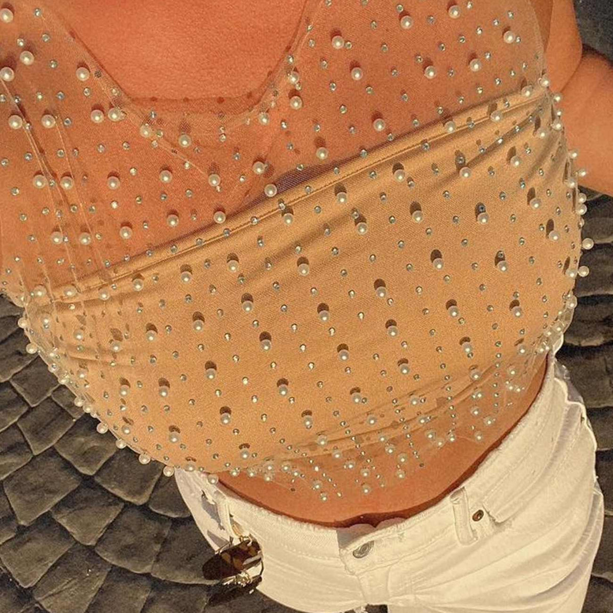 Mesh Full Pearl Tank Tops – AROLORA